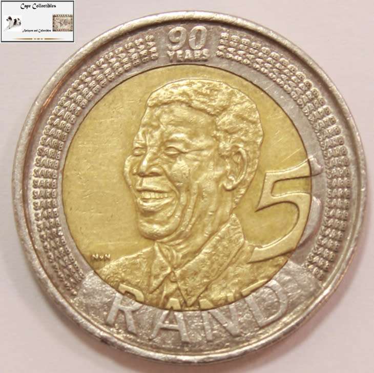 2008 Birthday R5 - South Africa 5 Rand Coin 2008 Nelson Mandela 90th Birthday Circulated was ...