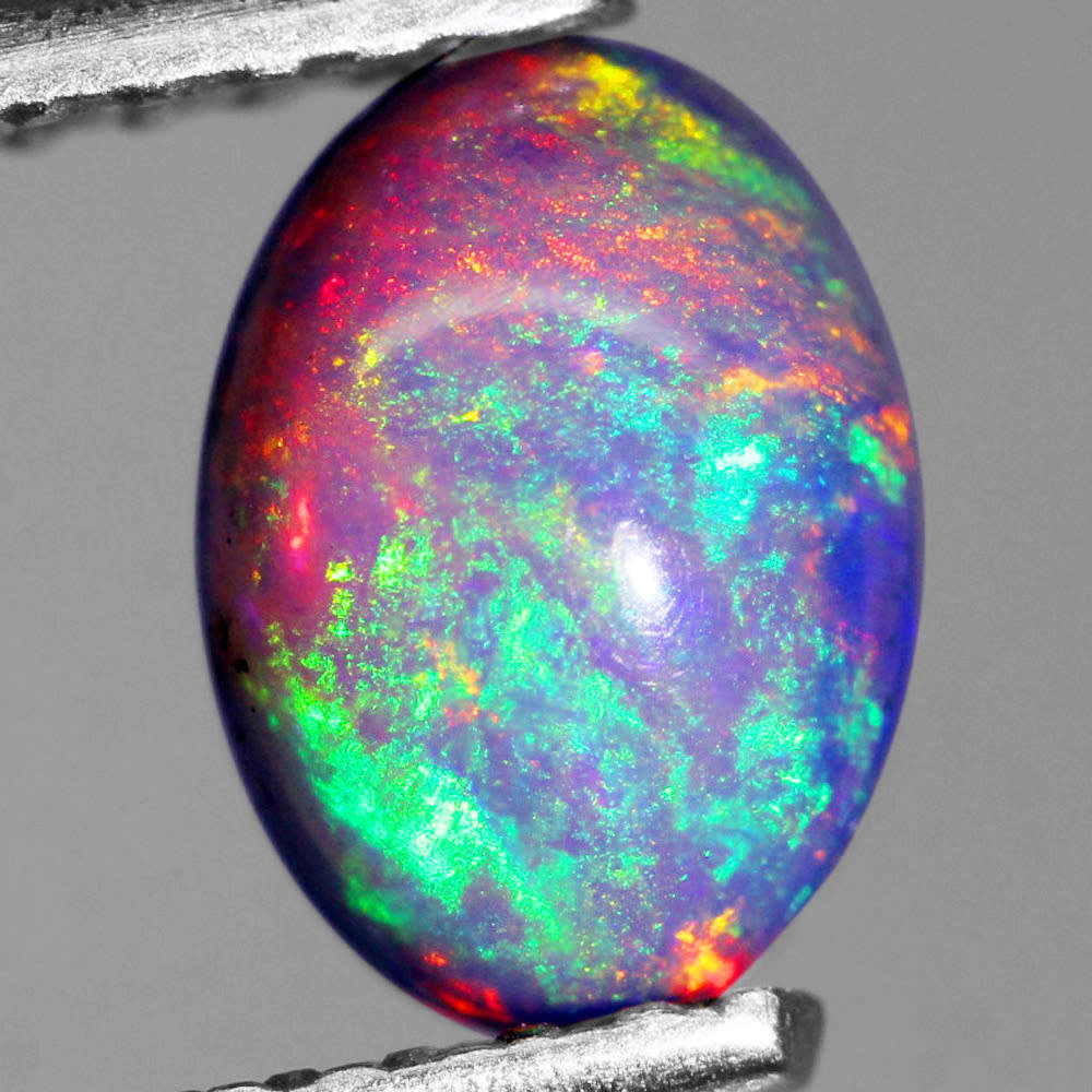 Opal - 0.54Ct. Opal Oval Cabochon Best Gem Multi Colors Glittering Rainbow 3D Ethiopian was ...