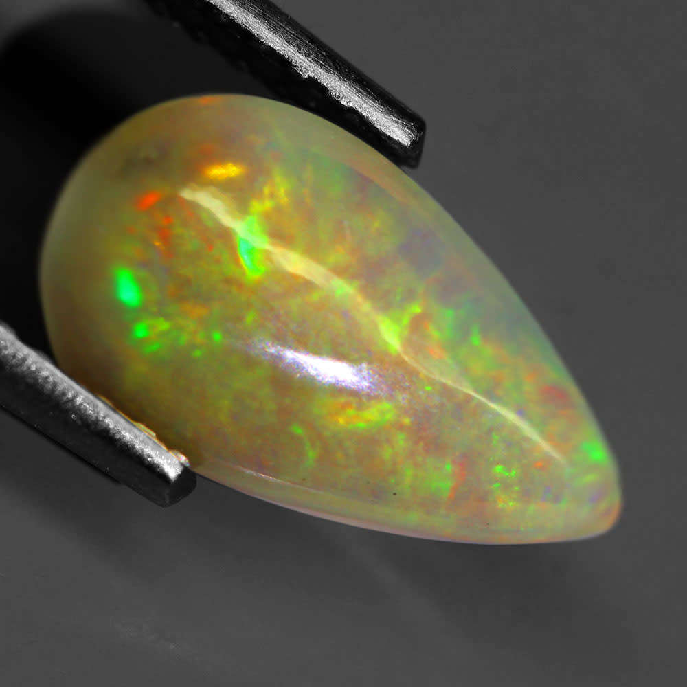 Opal - 1.08Ct. Opal Pear Cabochon Multi Colours Glittering Rainbow 3D! Ethiopian Natural for ...