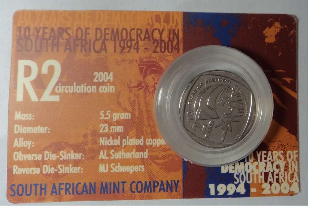 Two Rand - Ten Years of Democracy 1994-2004 R2 (2 available) was sold for 160.00 on 1 Sep at 19: ...