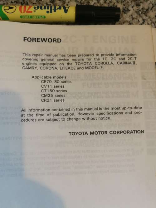 Cars - Toyota 1C 2C 2C-T ENGINE REPAIR MANUAL for sale in ...