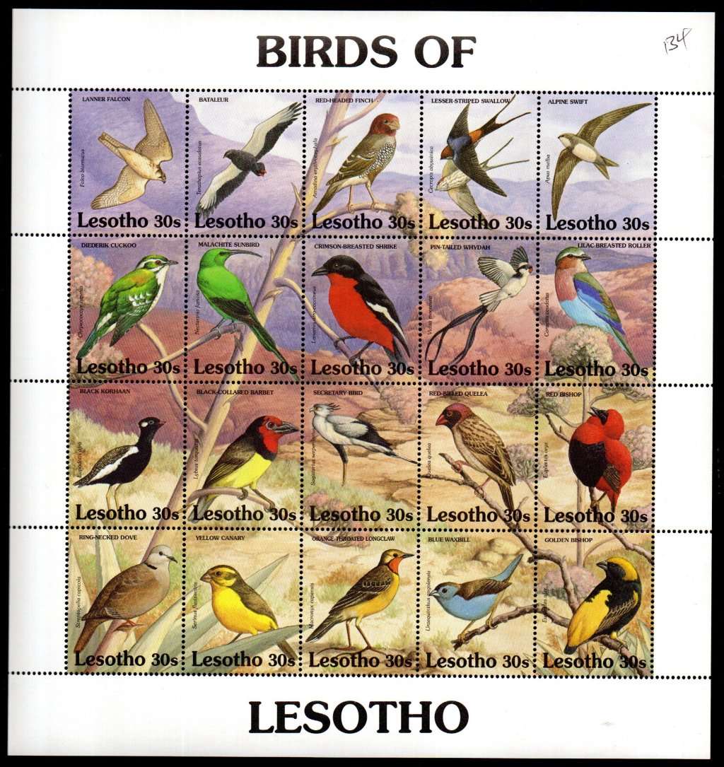 Lesotho & Basutoland - LESOTHO 1992 BIRDS SETENANT SHEET OF (X20) UMM. SG1064/83. AS PER SCANS ...