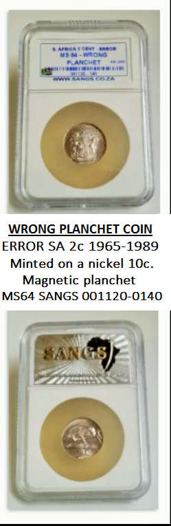 Two Cent - Error SA 2c- minted on a magnetic nickel 10c planchet ...