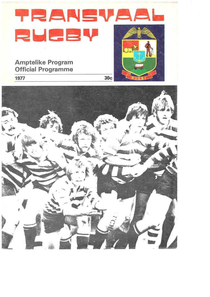 Rugby - Rugby Programme Transvaal vs WP 1977 for sale in Johannesburg ...